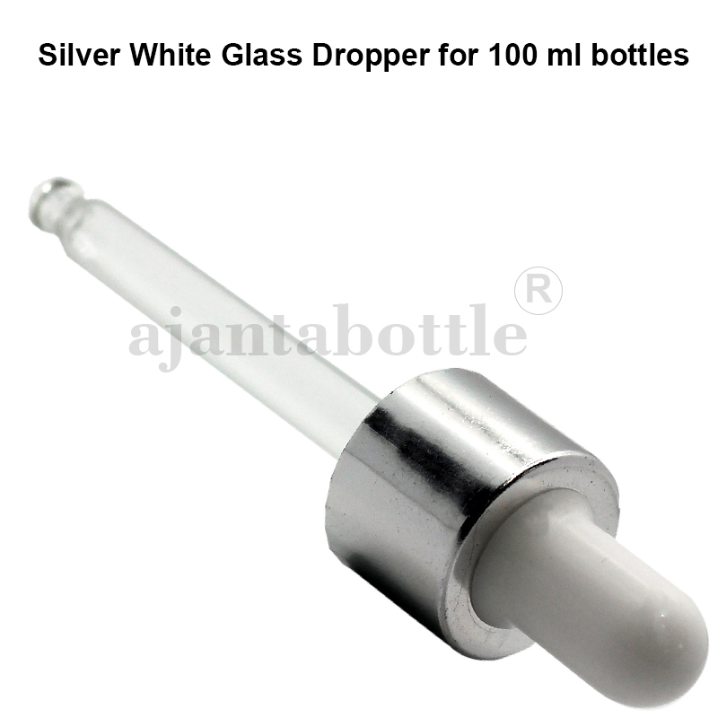 SILVER WHITE GLASS DROPPER FOR 100 ML - Ajanta Bottle Pvt Ltd