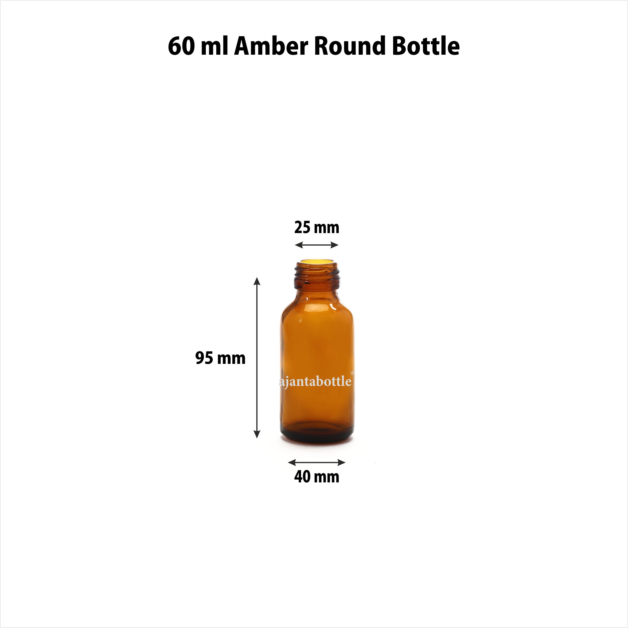 60 ml Round Amber Glass Bottle 25 mm ROPP Neck - AjantaBottle