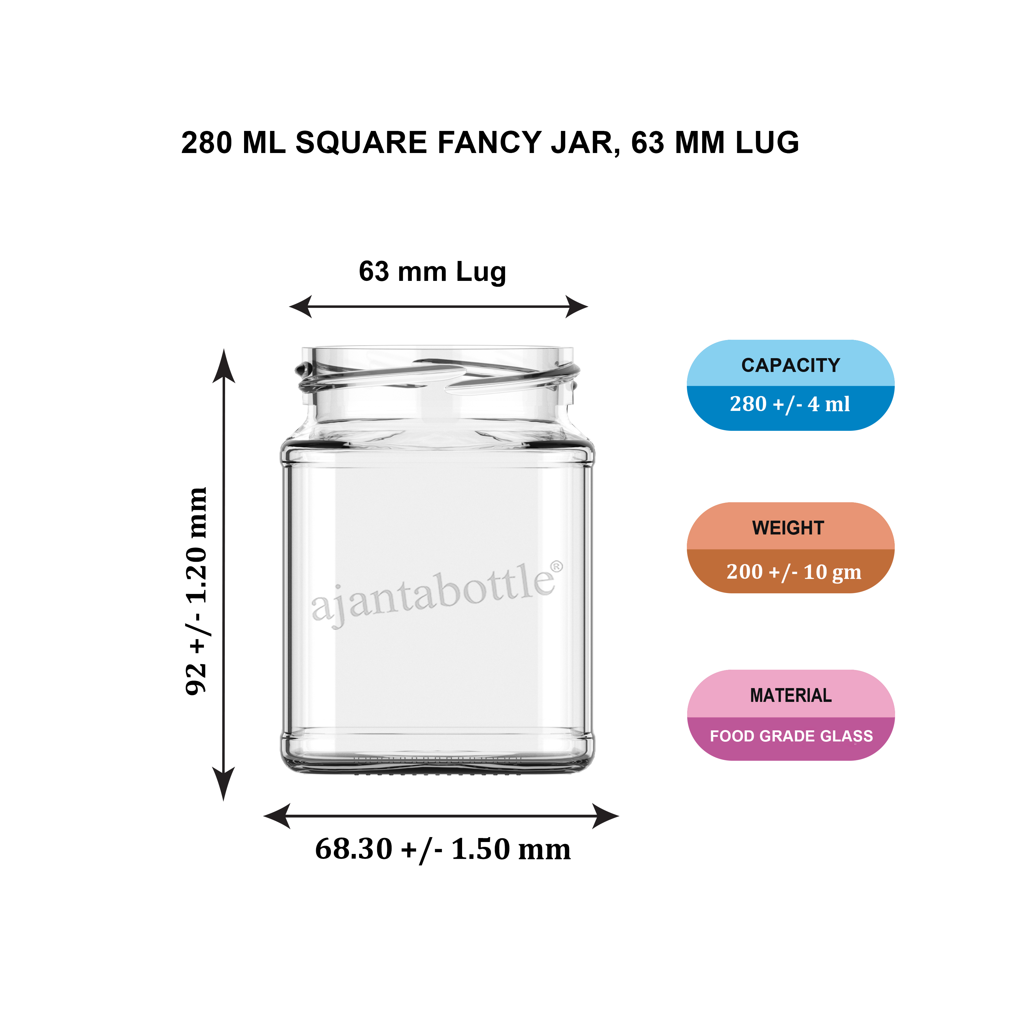 280 Ml Square Fancy Glass Jar 63 Mm Lug Neck Ajanta Bottle Pvt Ltd 280 Ml Square Fancy Glass Jar 63 Mm Lug Neck Ajanta Bottle Pvt Ltd