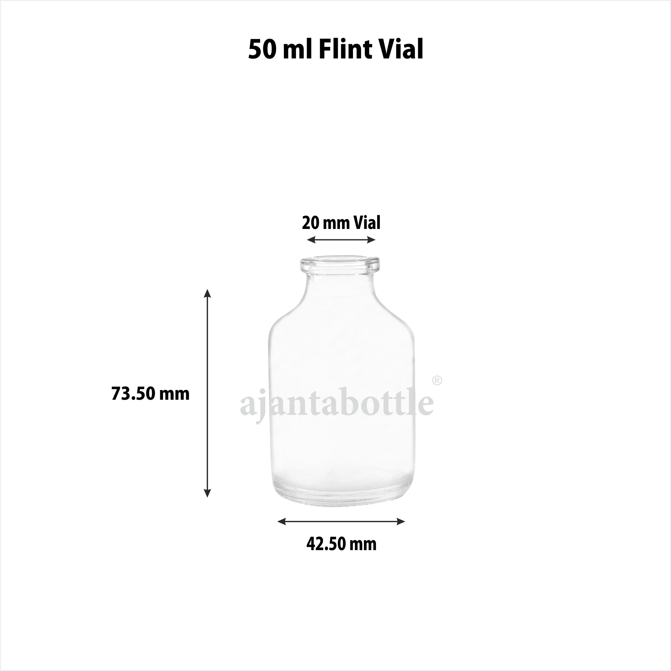 50 ml Clear Glass Vials 20 mm Special Neck - AjantaBottle
