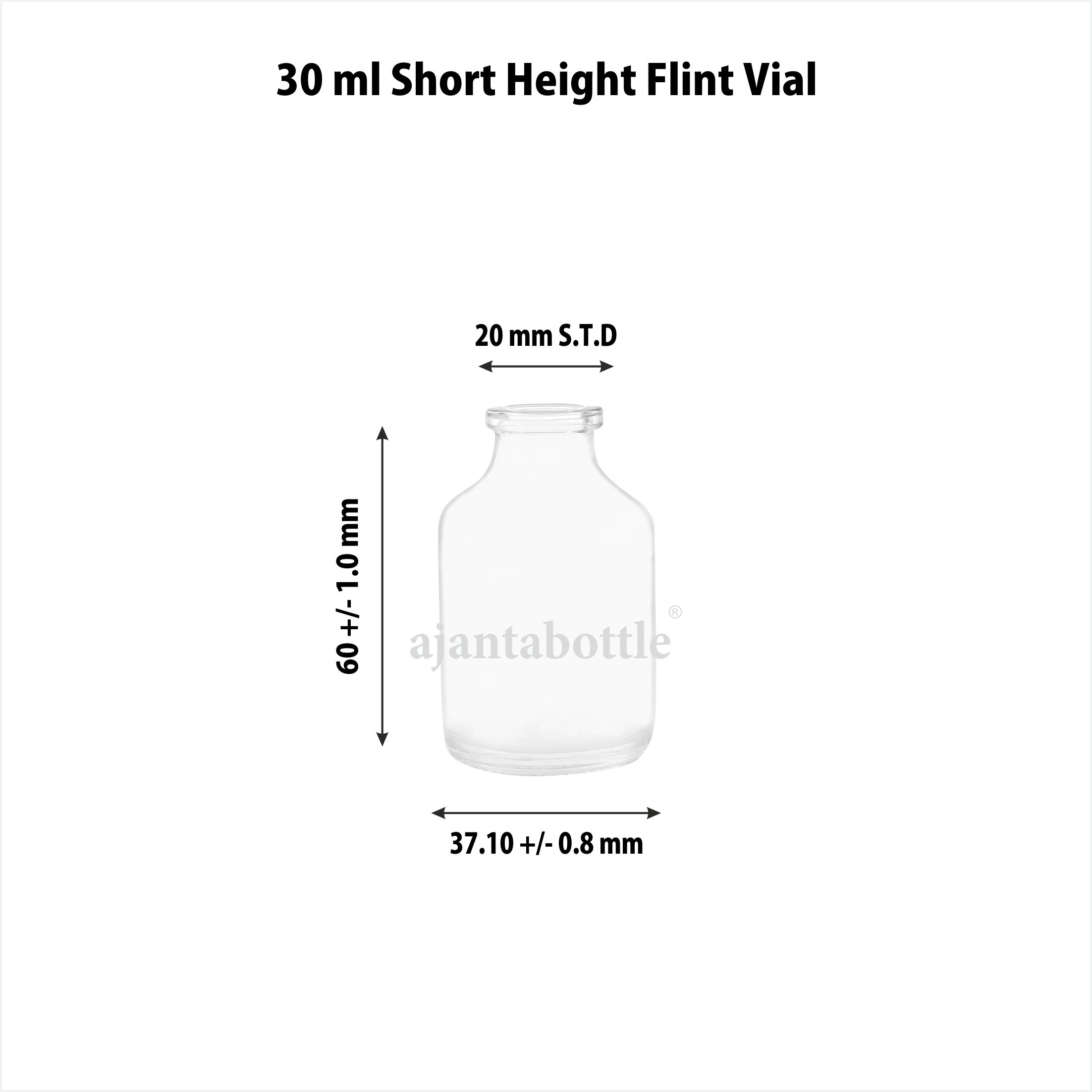 30 ml Short Clear Glass Vials 20 mm Special Neck - Ajanta Bottle Pvt Ltd
