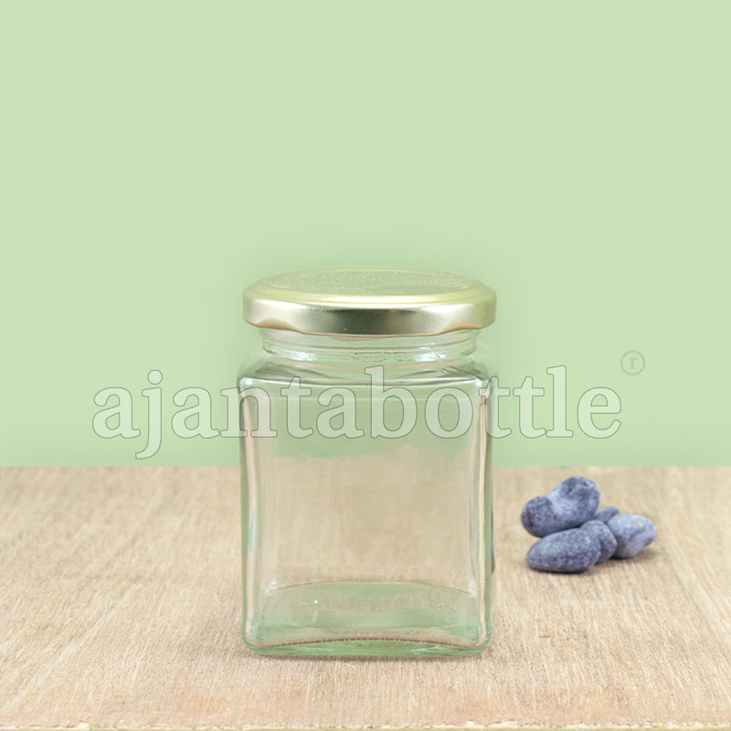 280 ml Square Fancy Glass Jar 63 mm Lug Neck - Ajanta Bottle Pvt Ltd