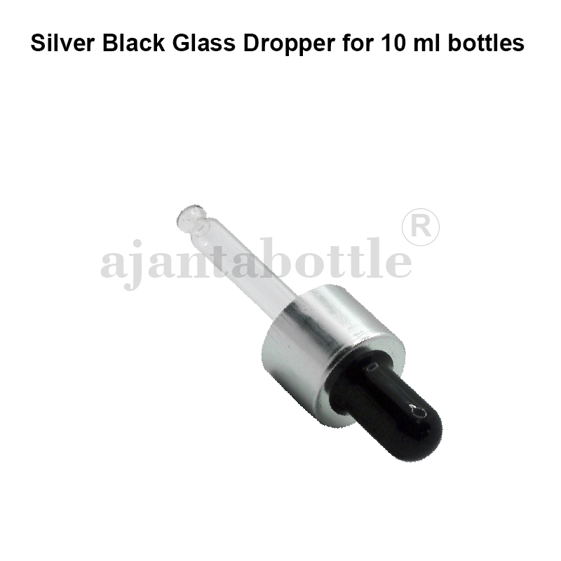 SILVER BLACK GLASS DROPPER FOR 10 ML - Ajanta Bottle Pvt Ltd