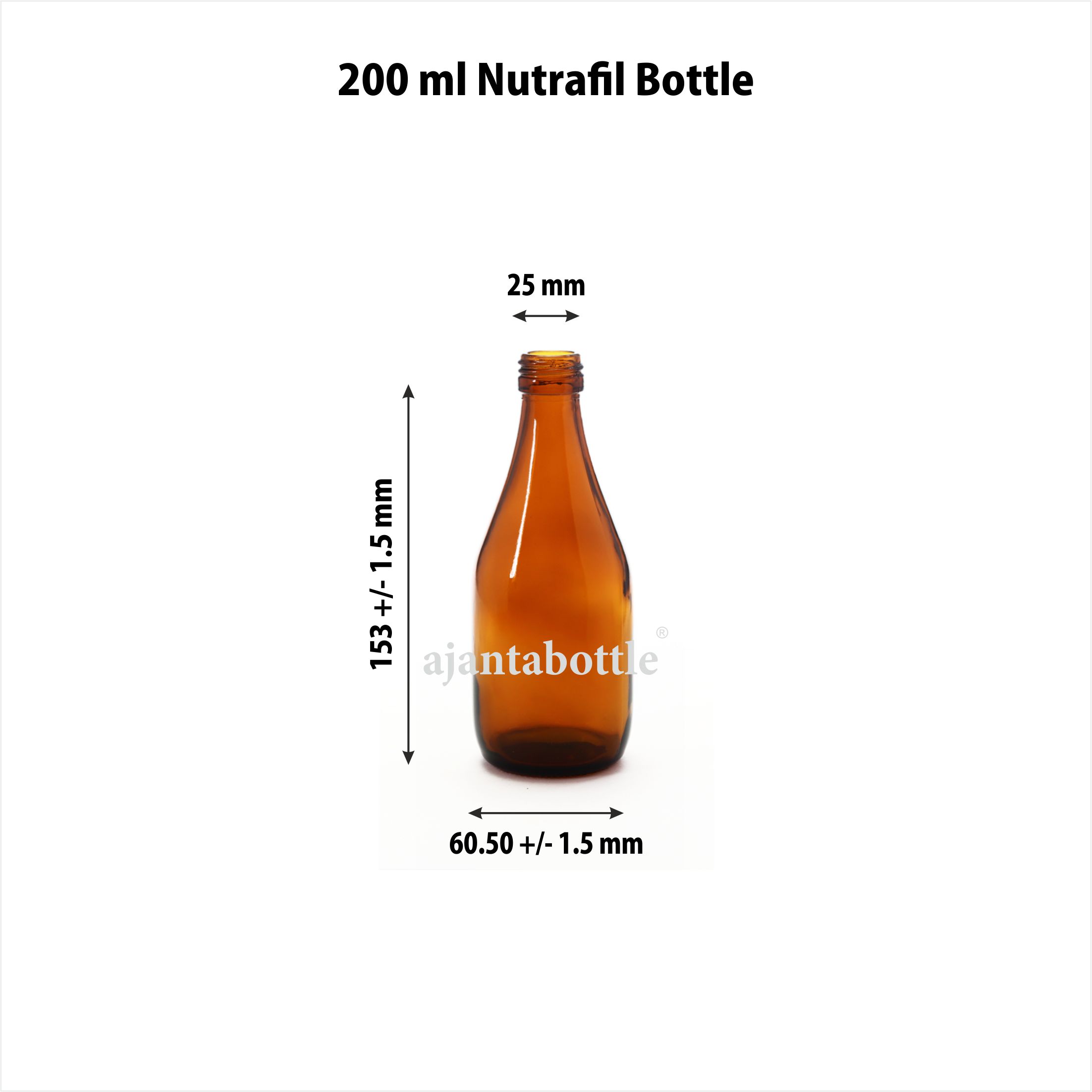 200 ml Nutrifil Amber Glass Bottle 25 mm ROPP Neck - Ajanta Bottle Pvt ...