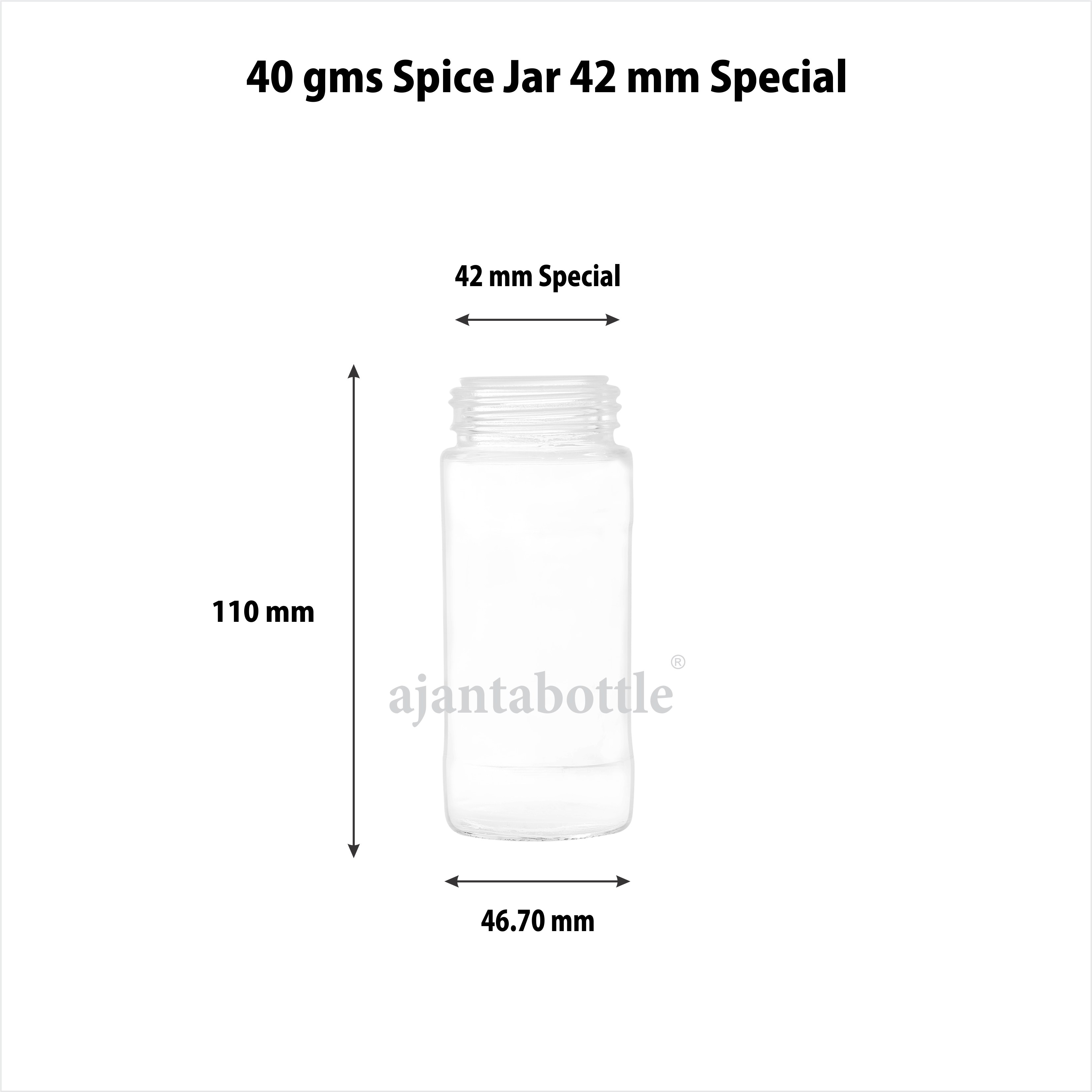 40 gm/125 ml Spice Glass Jar With Cap 42 mm Special Neck - AjantaBottle