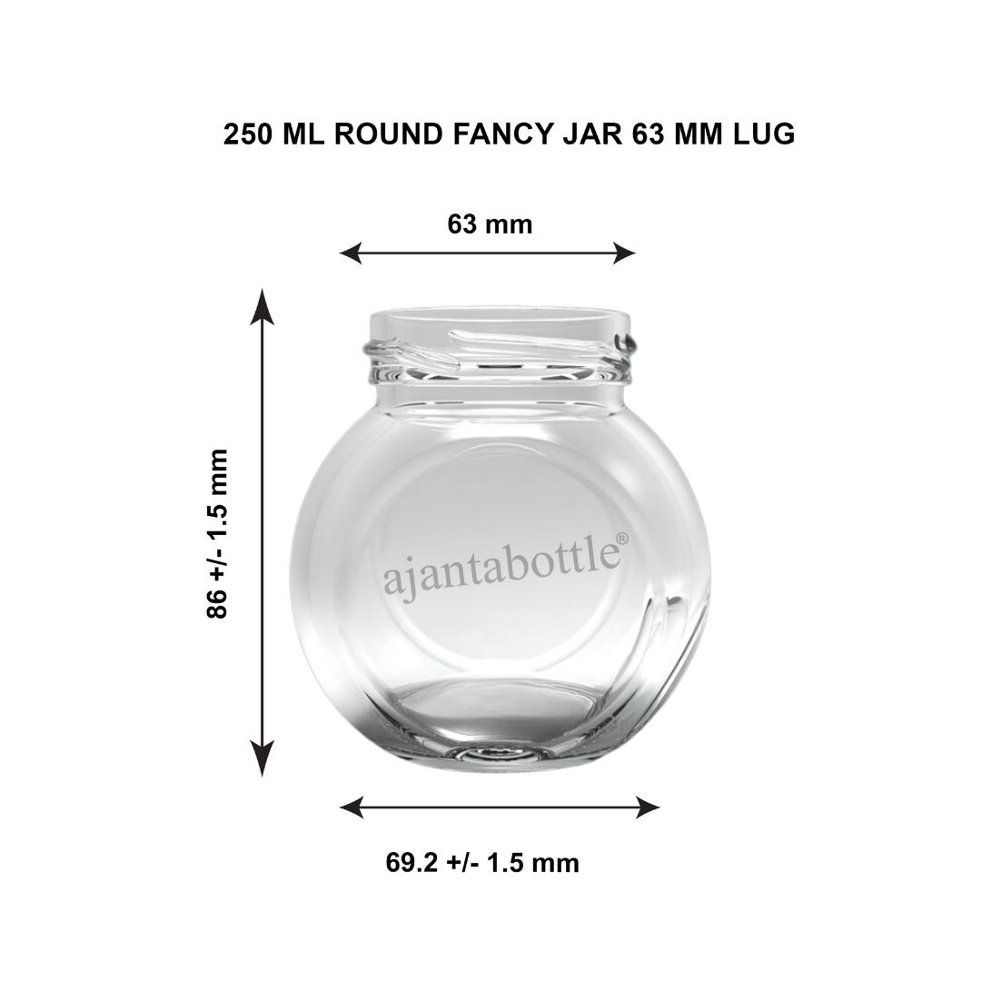 250 ml Round Fancy Glass Jar 63 mm Lug - Ajanta Bottle Pvt Ltd