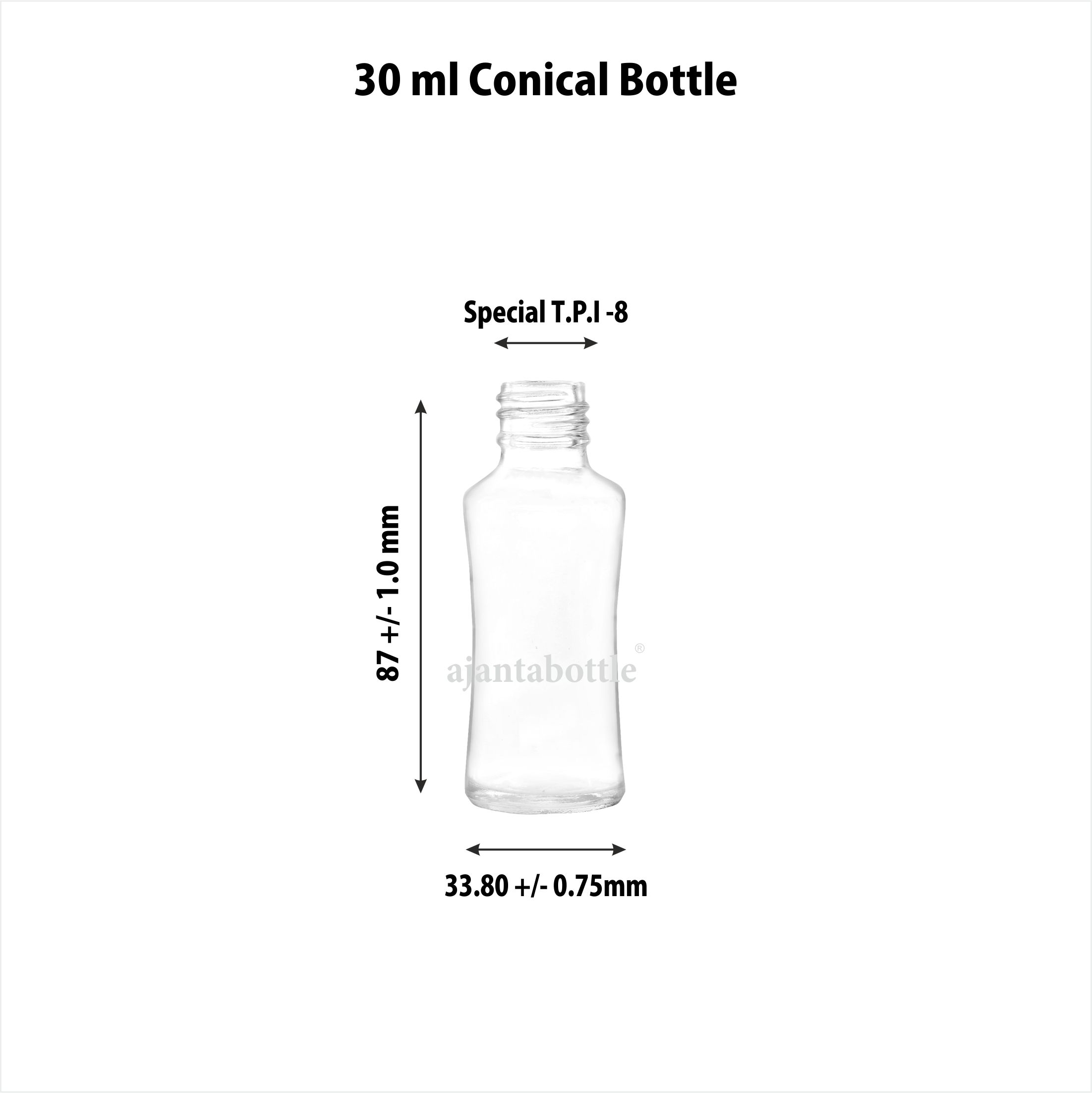 30 ml Conical Glass Bottle Screw Neck - Ajanta Bottle Pvt Ltd