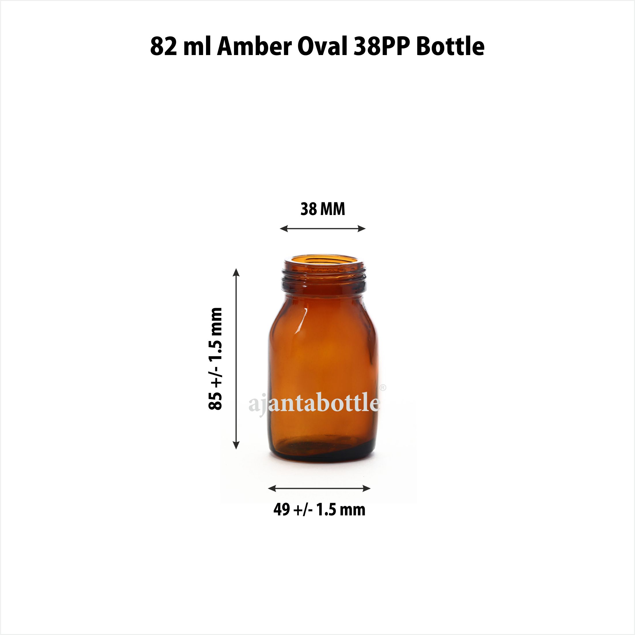 82 ml Oval (Pachnol) Amber Glass Bottle 38 mm ROPP Neck - Ajanta Bottle ...