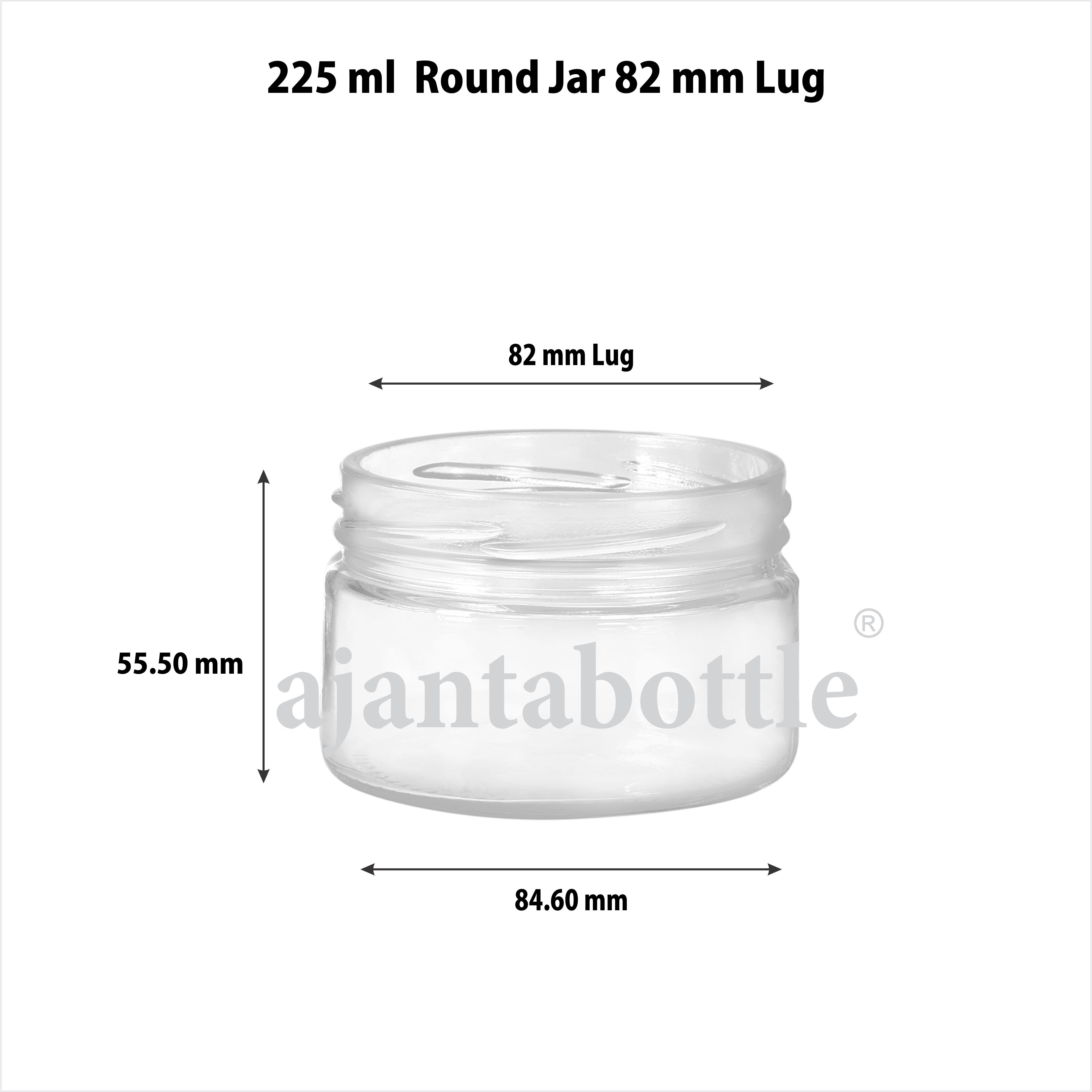 225 ml Round Lug Glass Jar 82 mm Lug Neck - AjantaBottle