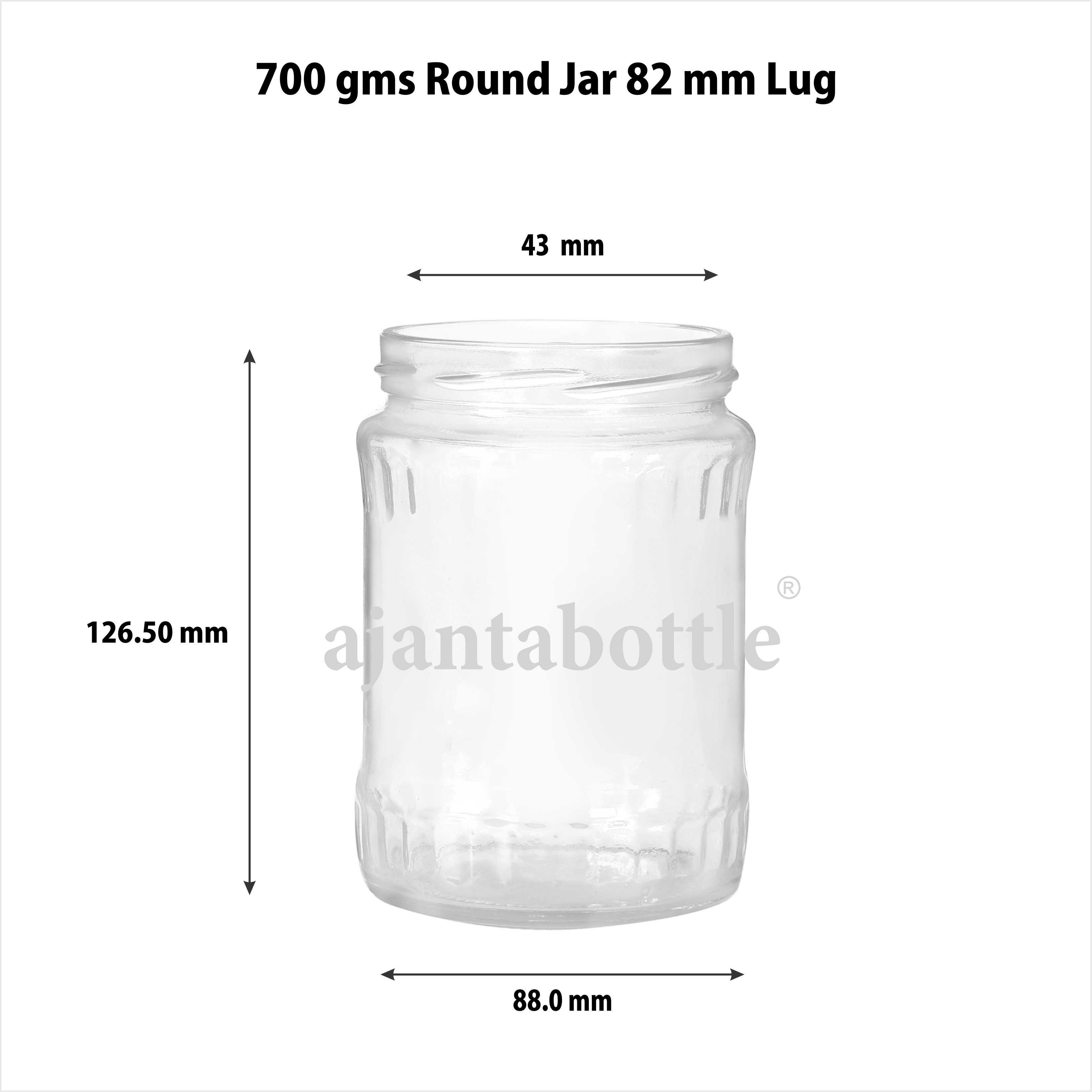 700 gm Jam Glass Jar 82 mm Lug Neck - AjantaBottle