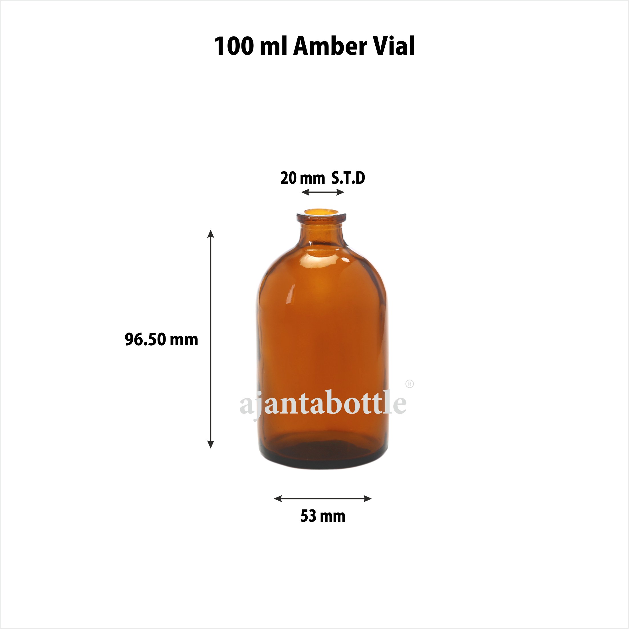 100 ml Amber Glass Vials 20 mm Special Neck - AjantaBottle