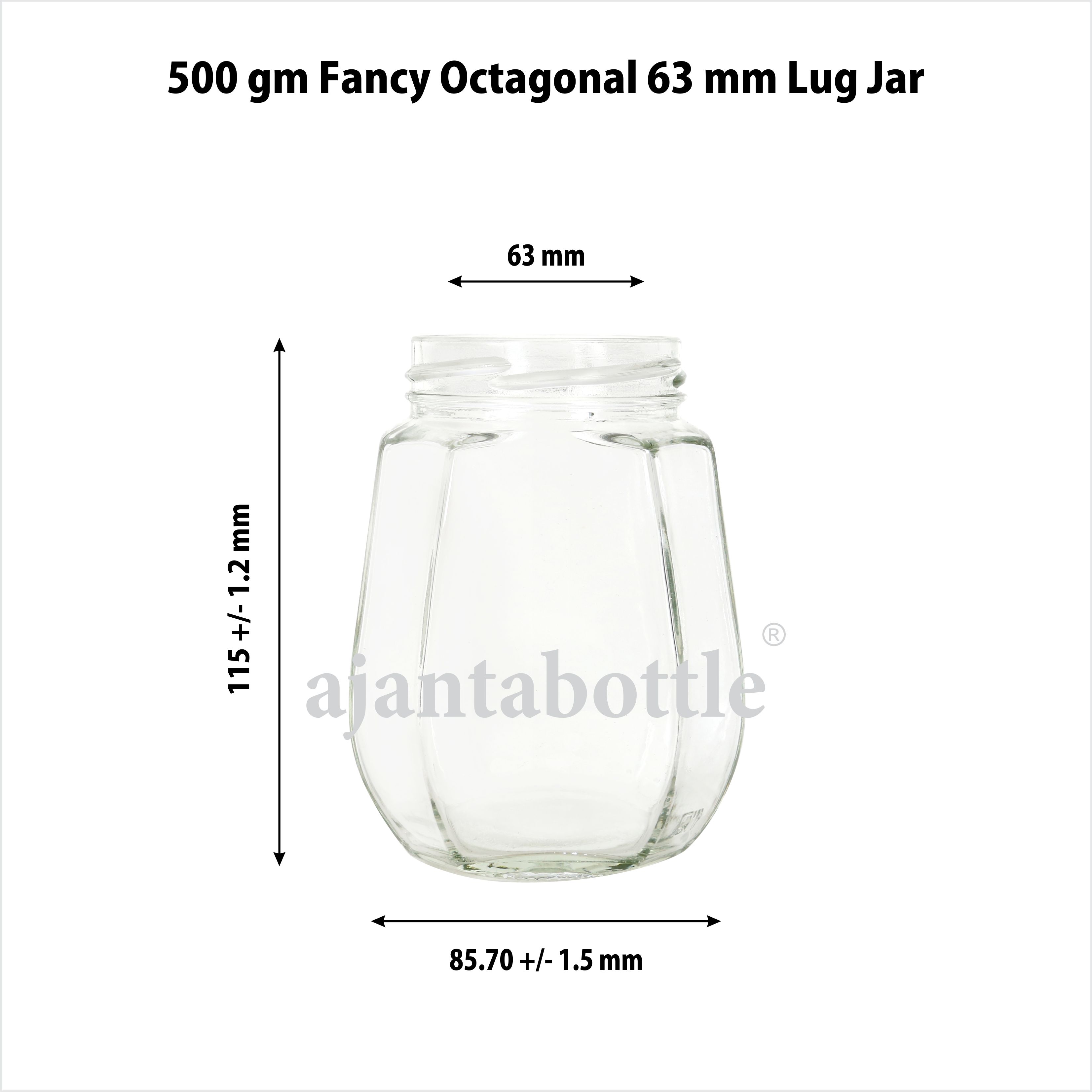 500 gm Fancy Octagonal 63 mm Lug Jar - Ajanta Bottle Pvt Ltd