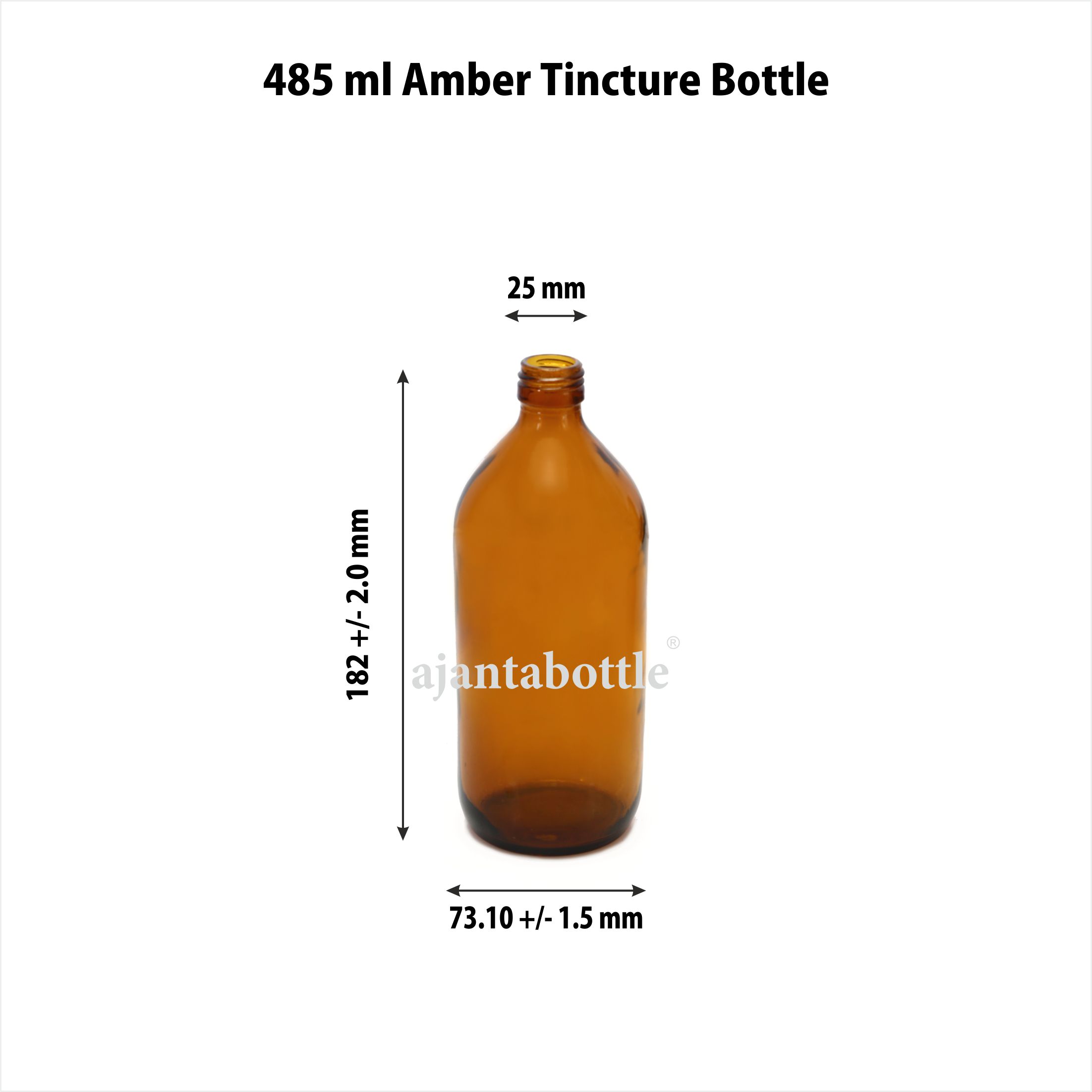 485 ml Round Ultra Amber Glass Bottle 25 mm ROPP Neck - Ajanta Bottle ...