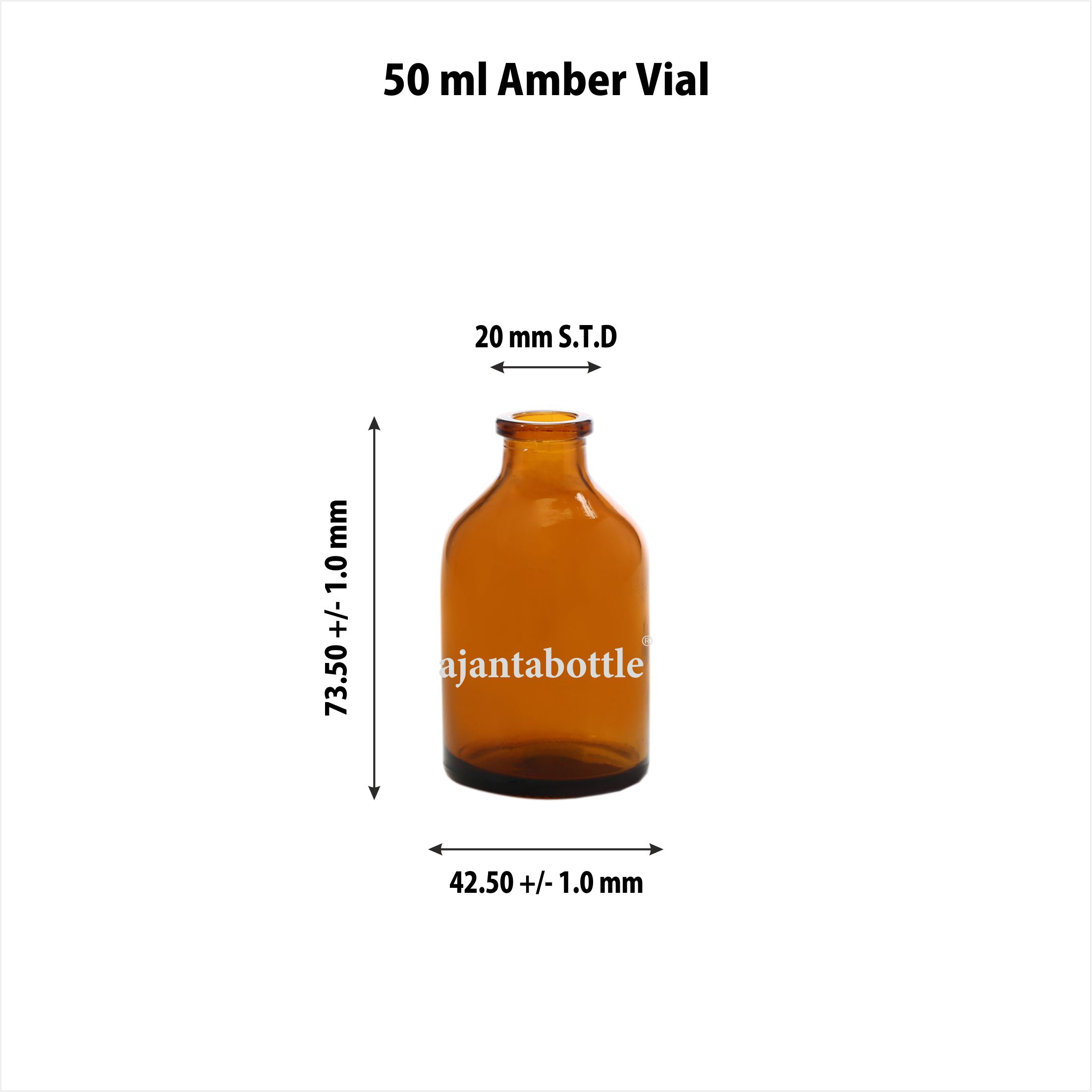 50 ml Amber Glass Vials 20 mm Special Neck - Ajanta Bottle Pvt Ltd
