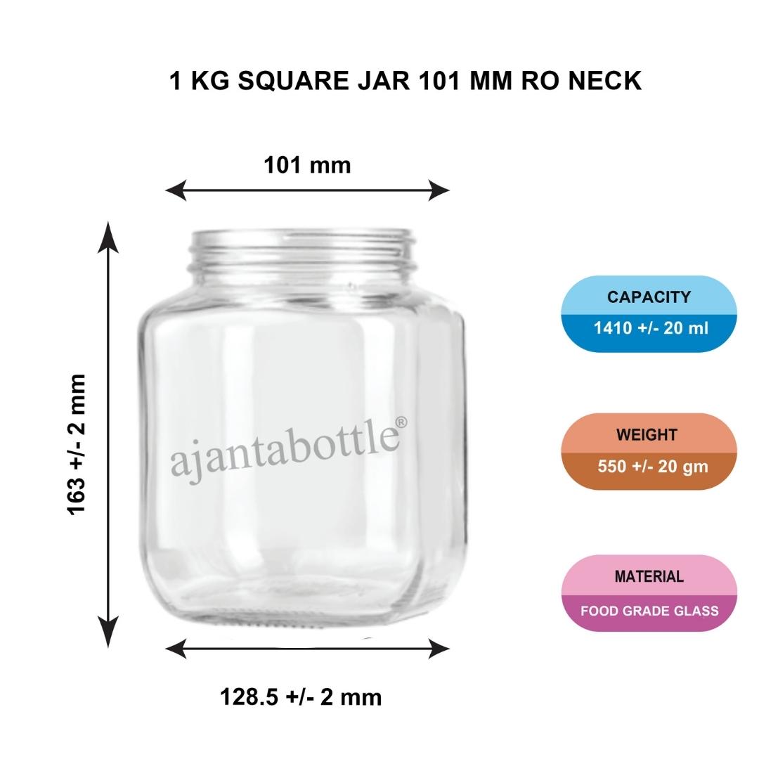 1 Kg Square Jar 101 mm RO Neck - Ajanta Bottle Pvt Ltd