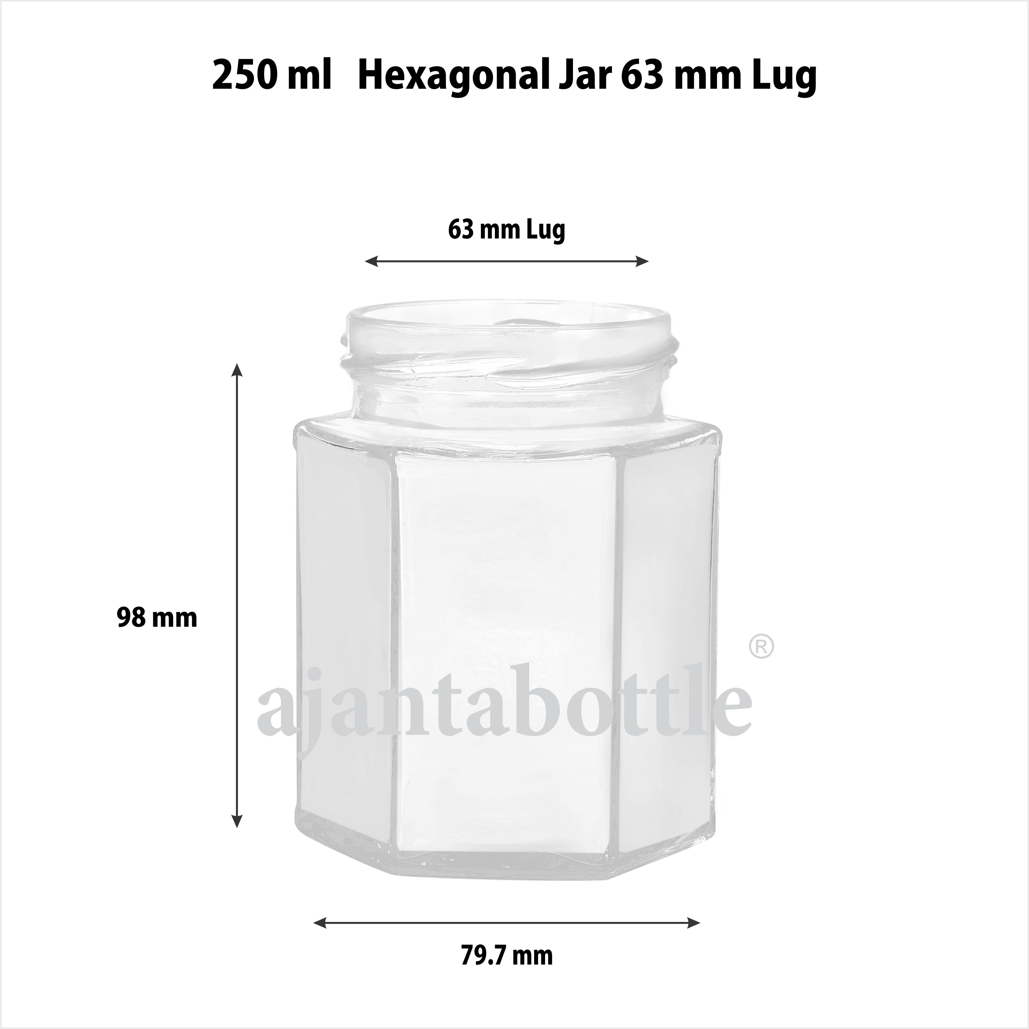 250 ml Hexagonal Lug Glass Jar 63 mm Lug Neck - AjantaBottle