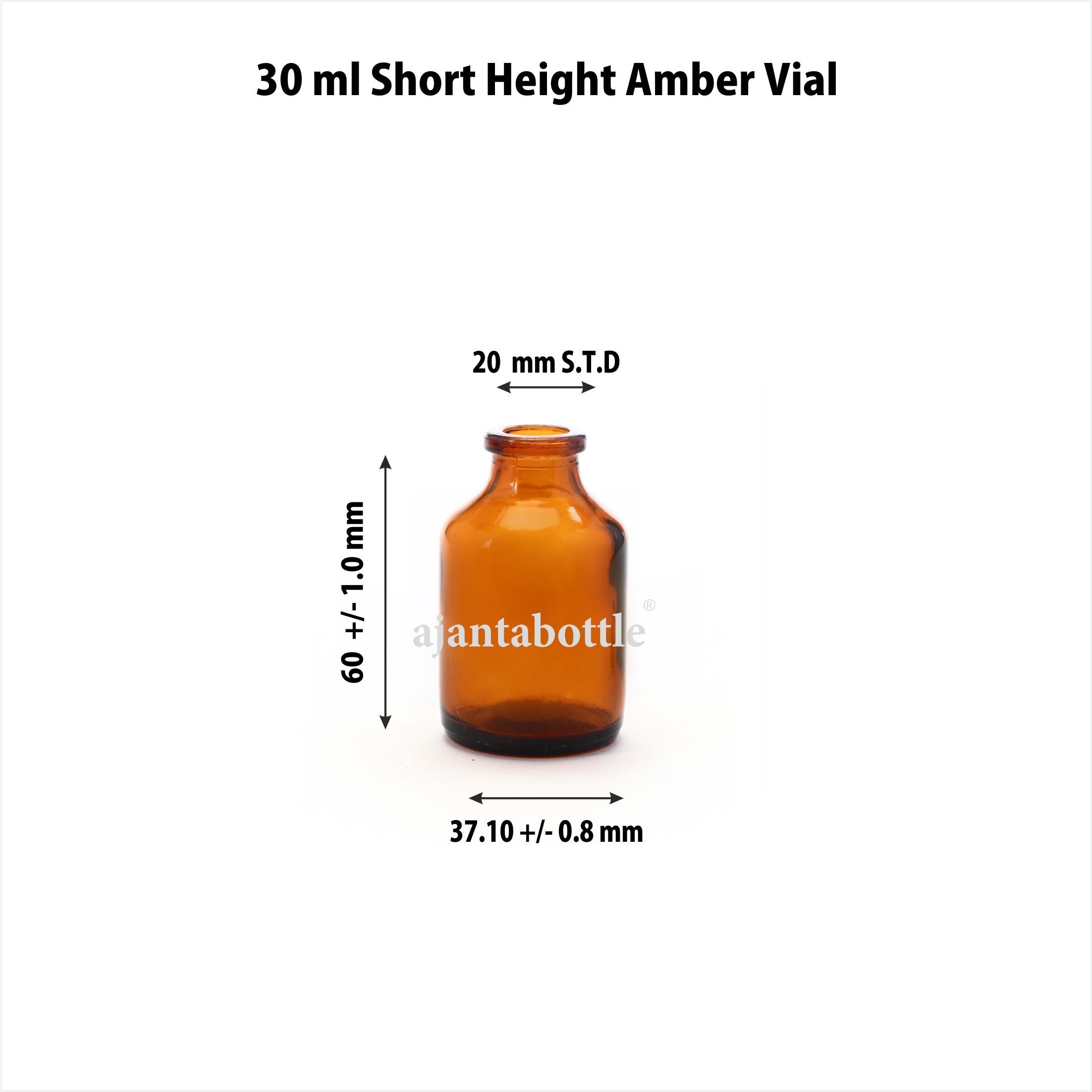 30 ml Short Amber Glass Vials 20 mm Special Neck - Ajanta Bottle Pvt Ltd